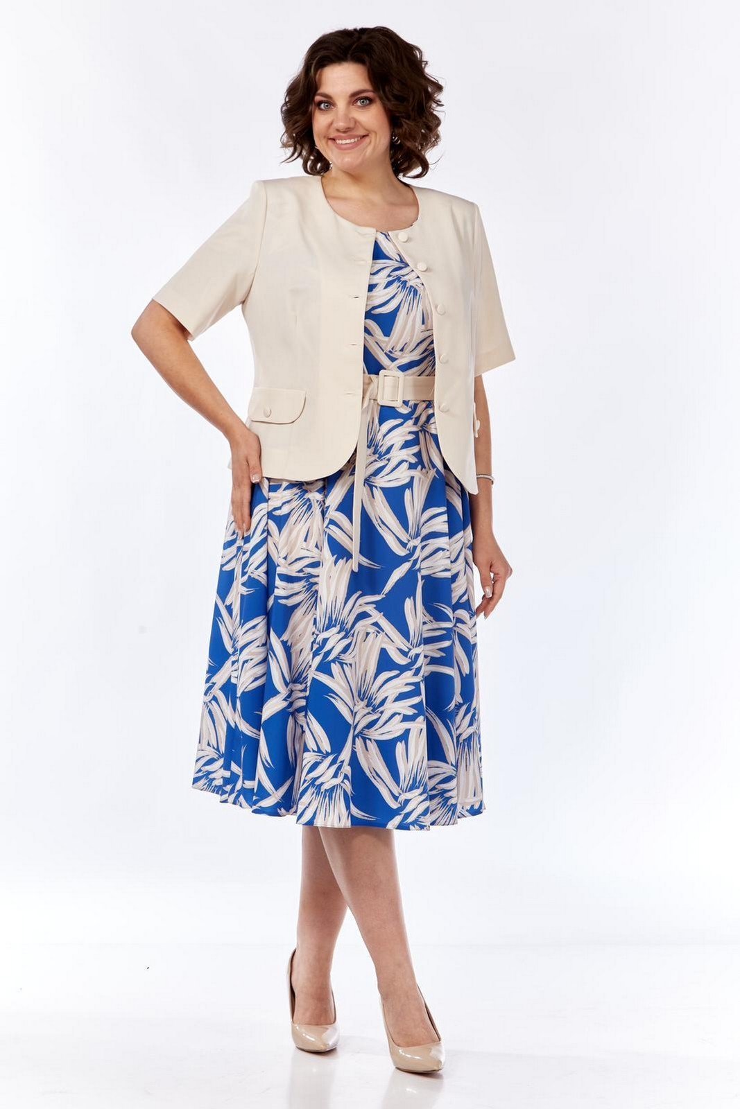 Костюм с платьем 1207 бежевый + синий Milora купить в интернет магазине Велесмода